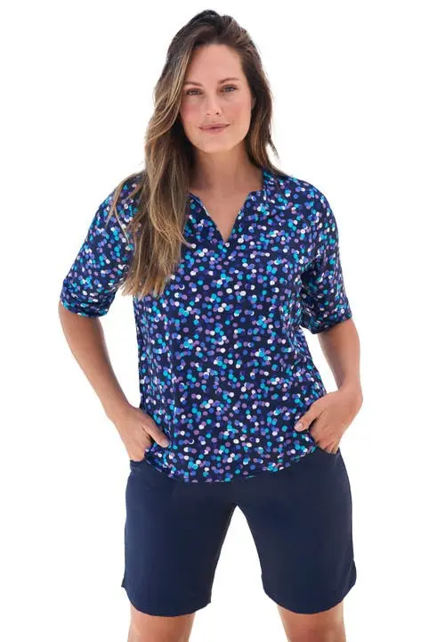 SWIM 365 Three-quarter Sleeve Swim Tee - Blue Dots