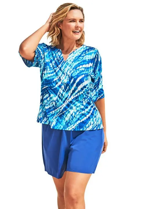 SWIM 365 Three-quarter Sleeve Swim Tee - Dream Blue Tie Dye