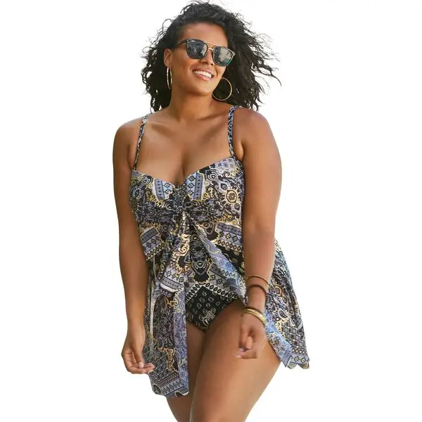 SWIM 365 Mesh-draped One Piece Swimsuit - Gold Black Foil