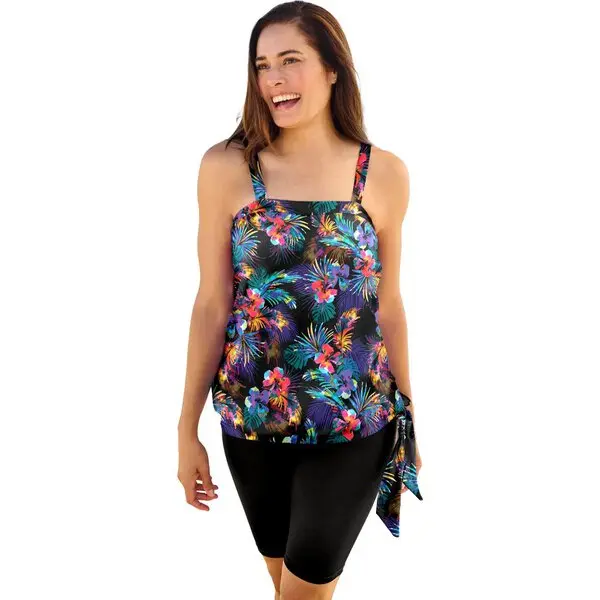 SWIM 365 Blouson Tankini Top With Adjustable Straps - Psychedelic Hibiscus