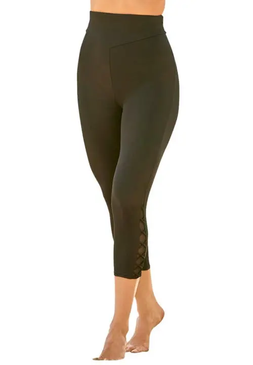 SWIM 365 High-waisted Swim Capri With Lattice Detail - Black