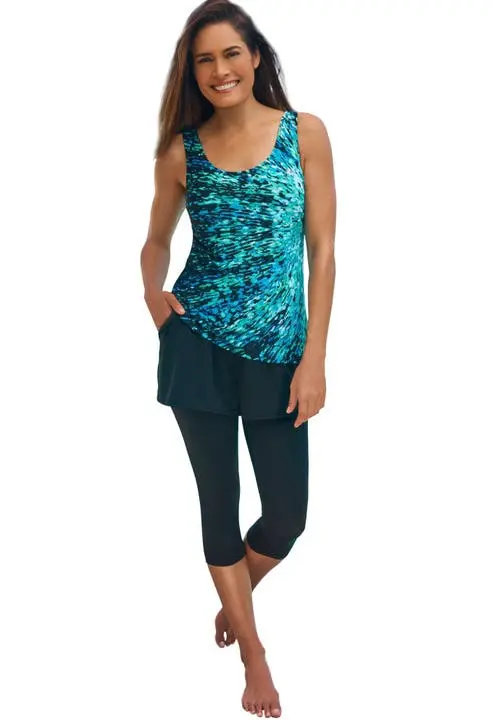 SWIM 365 Longer-length Scoop Neck Tankini Top - Multi Sunburst