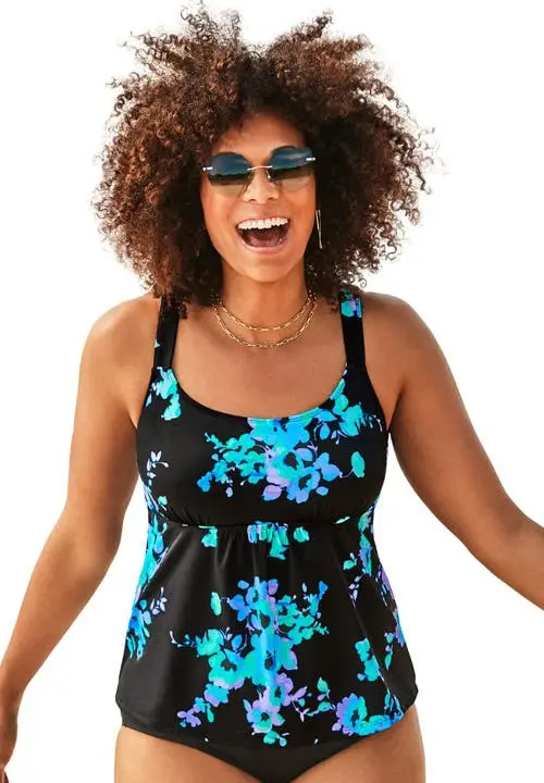 SWIMSUITS FOR ALL Flared Tankini Top - Blue Poppies
