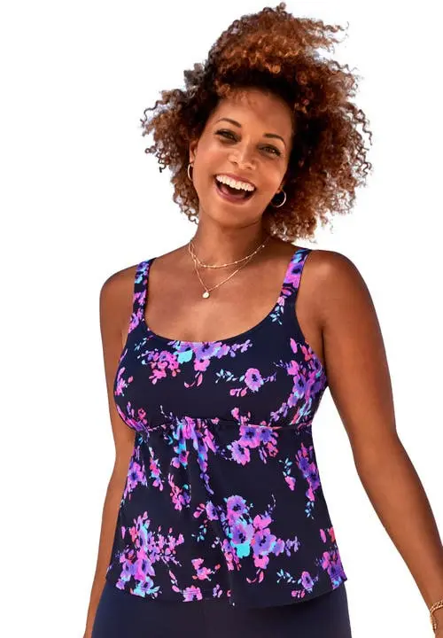SWIMSUITS FOR ALL Flared Tankini Top - Purple Poppies