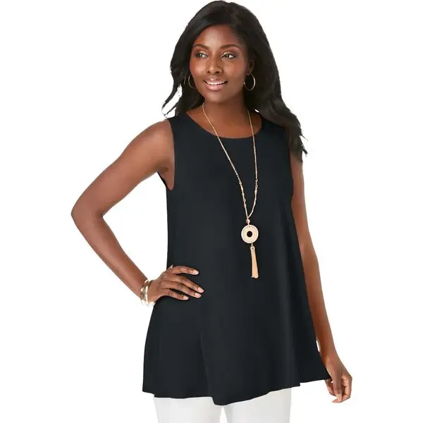 JESSICA LONDON Stretch Knit Sleeveless Swing Tunic - Black