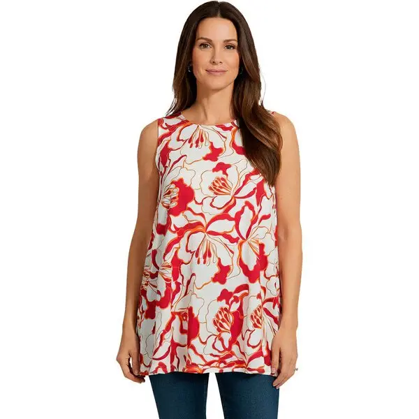 JESSICA LONDON Stretch Knit Sleeveless Swing Tunic - Pink Burst Graphic Orchid