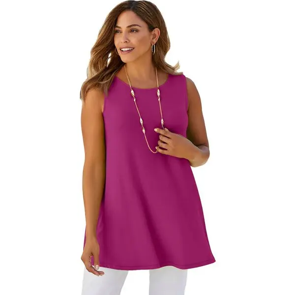 JESSICA LONDON Stretch Knit Sleeveless Swing Tunic - Raspberry