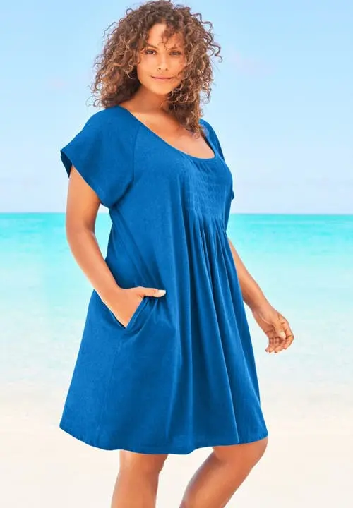 SWIM 365 Box-pleat Cover-up With Flutter Sleeves - Navy