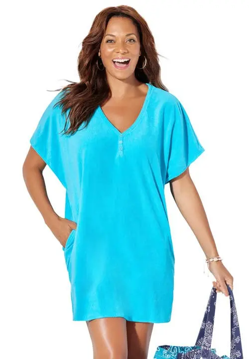 SWIMSUITS FOR ALL French Terry Lightweight Cover Up Tunic - Crystal Blue