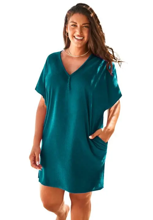 SWIMSUITS FOR ALL French Terry Lightweight Cover Up Tunic - Mediterranean