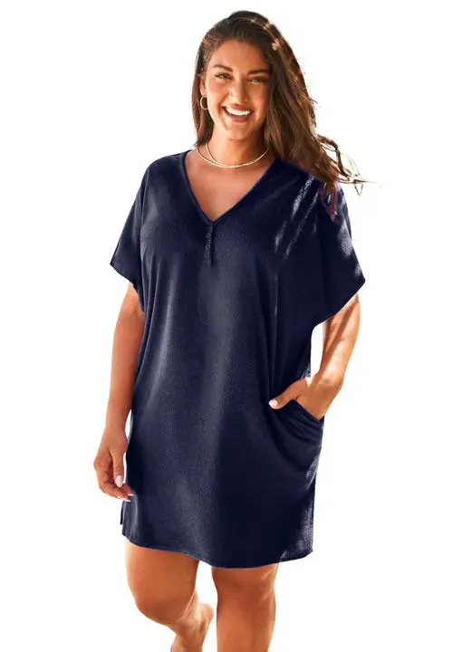 SWIMSUITS FOR ALL French Terry Lightweight Cover Up Tunic - Navy