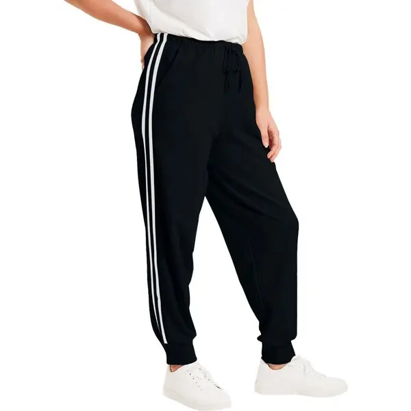JUNE + VIE French Terry Joggers With Side Stripe Detailing - Black