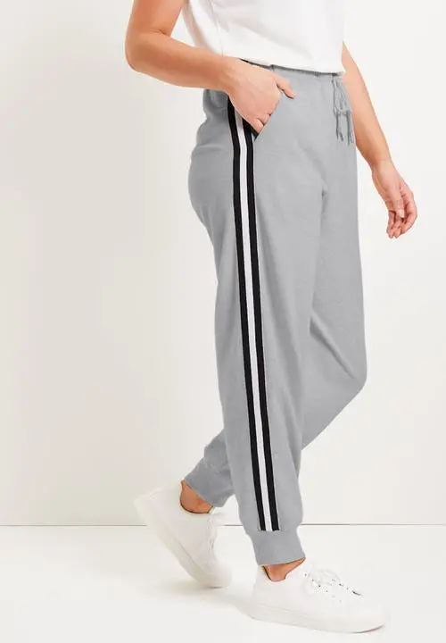 JUNE + VIE French Terry Joggers With Side Stripe Detailing - Black