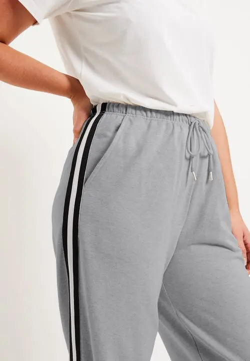 JUNE + VIE French Terry Joggers With Side Stripe Detailing - Black