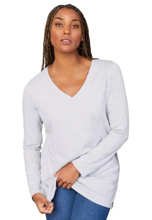 JUNE + VIE Long-sleeve V-neck Tunic - Heather Grey