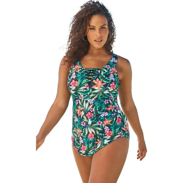 SWIM 365 Sarong-front One-piece Swimsuit - Oasis Floral