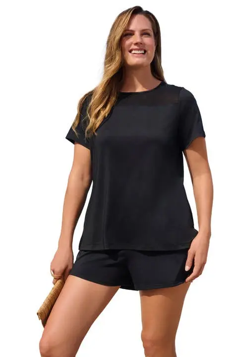 SWIM 365 Mesh Yoke Swim Tee - Black