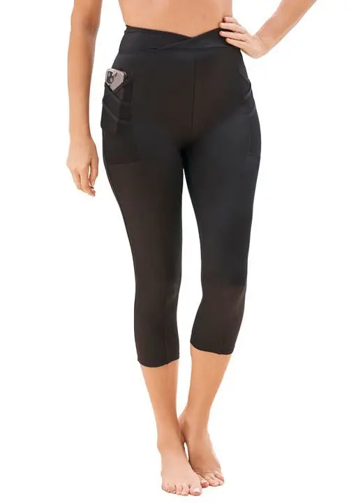 SWIM 365 High-waisted Capri Swim Leggings With Mesh Pockets - Black