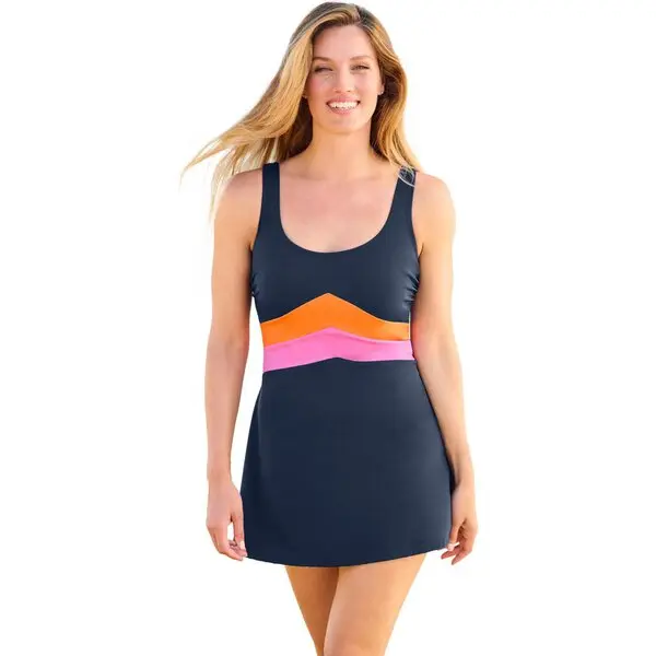 SWIM 365 Color Block Swimdress - Navy Papaya Azalea