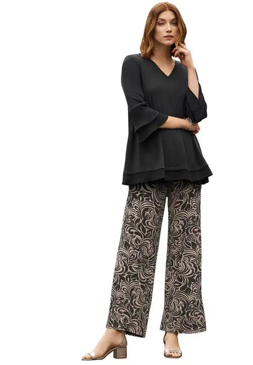 JESSICA LONDON Ruffle Layered Sleeve Top - Black
