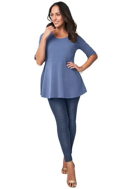 JESSICA LONDON Everyday Stretch Cotton Legging - Slate Grey Glen Plaid