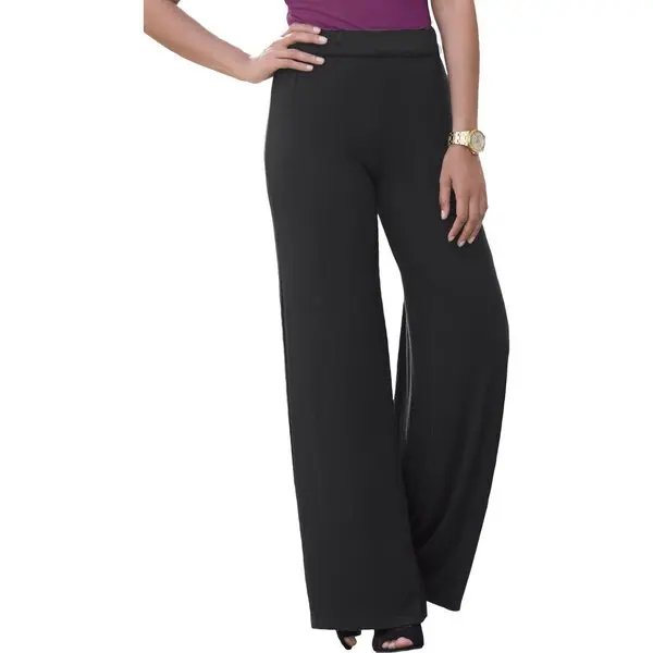 JESSICA LONDON Stretch Knit Wide Leg Pant - Black