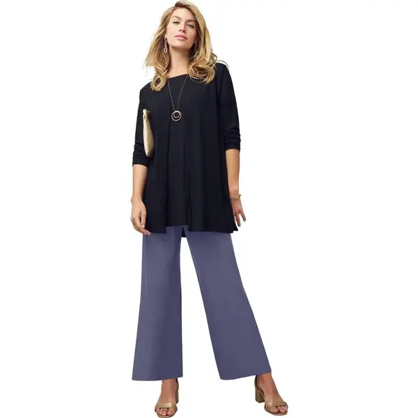JESSICA LONDON Stretch Knit Wide Leg Pant - Deep Dusk