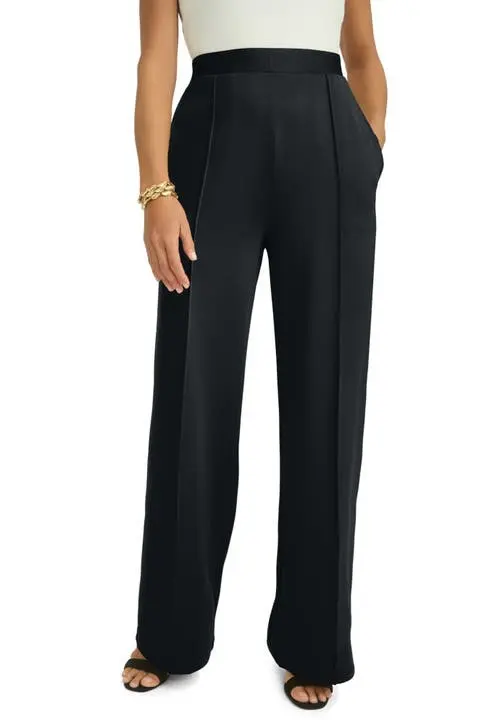 JESSICA LONDON Wide Leg Permanent Pintuck Trousers - Black