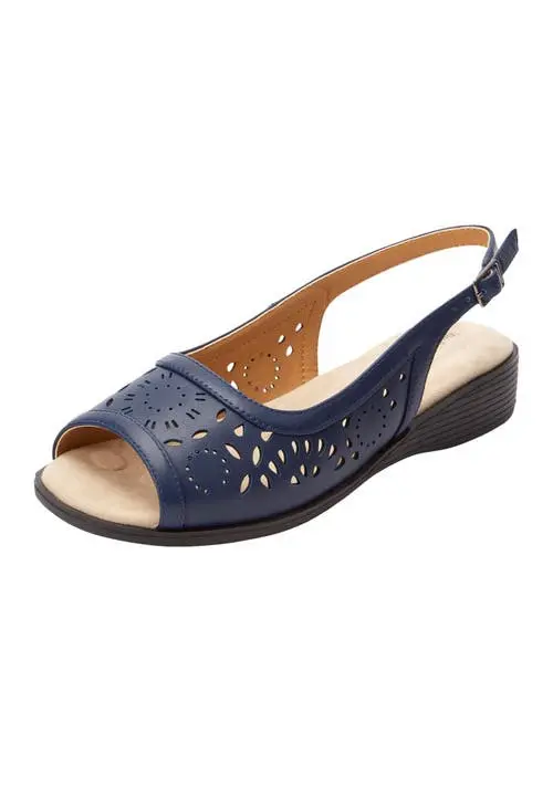 COMFORTVIEW Mary Leather-like Slingback Sandals - Navy
