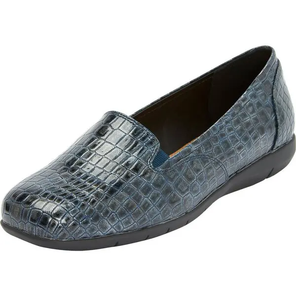 COMFORTVIEW Leisa Slip-on Flat With Croc-effect Patent Leather - Navy