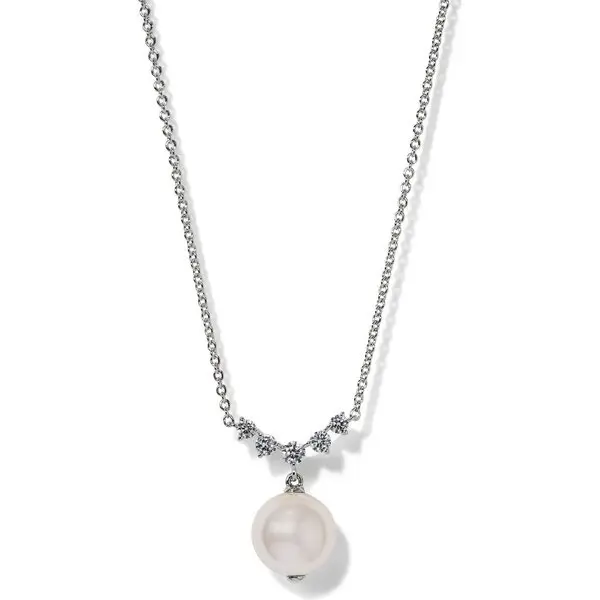 Nadri Faux Pearl And Cubic Zirconia Pendant Necklace - Rhodium