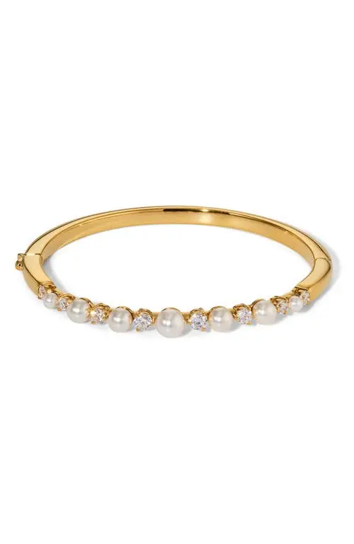 Nadri Cubic Zirconia And Faux Pearl Hinge Bangle - Gold