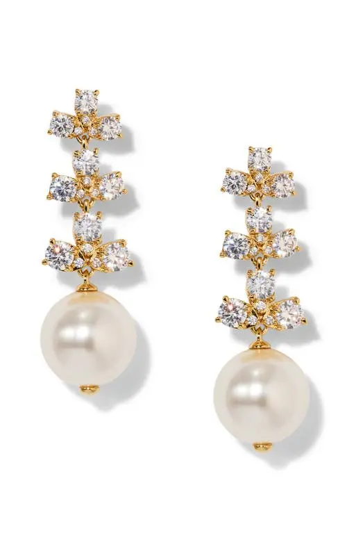Nadri Faux Pearl And Cubic Zirconia Drop Earrings - Gold