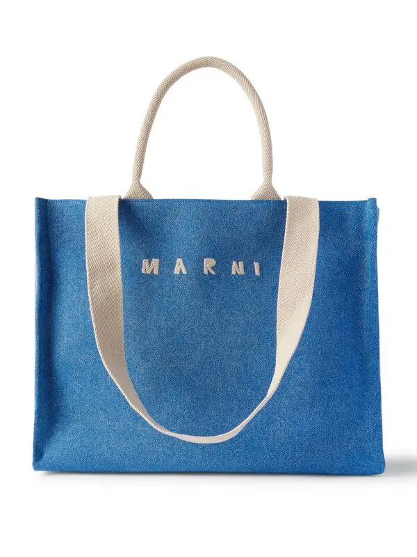 Marni Logo-embroidered Denim Tote Bag - Blue