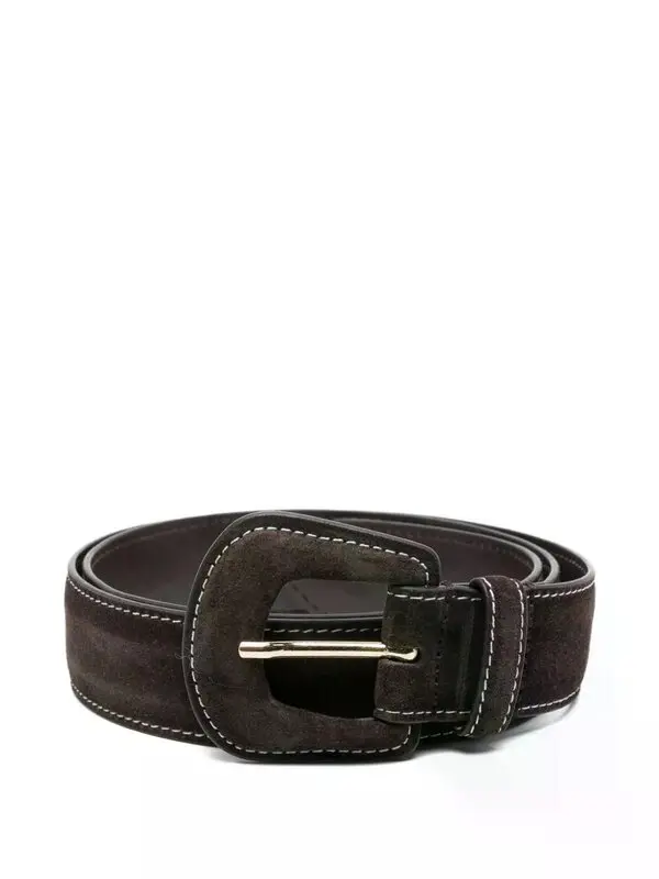Maje Suede Leather Buckle Belt - Brown