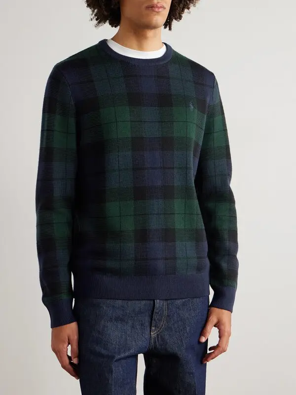 Polo Ralph Lauren Logo-embroidered Checked Wool Sweater
