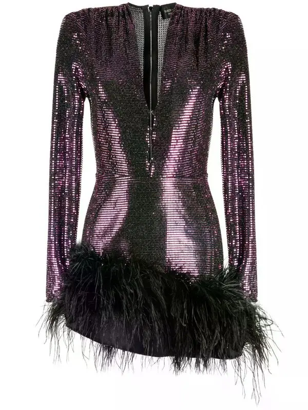BRONX AND BRONCO Feather-detailing Metallic-finish Dress - Purple