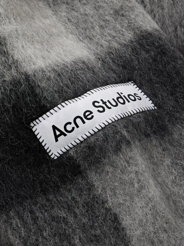 Acne Studios Fringed Checked Knitted Scarf - Gray