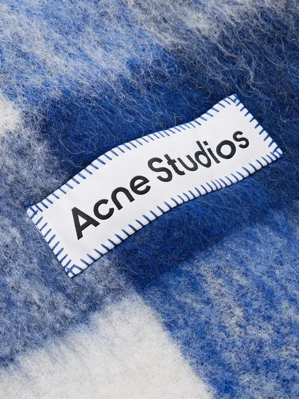 Acne Studios Vally Fringed Checked Knitted Scarf - Blue