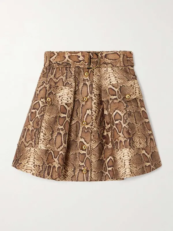 Zimmermann Printed Silk And Cotton-blend Mini Skirt - Beige