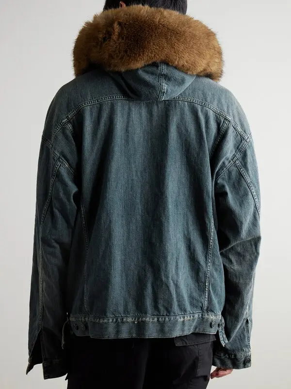 Balenciaga Plush-trimmed Hooded Denim Jacket