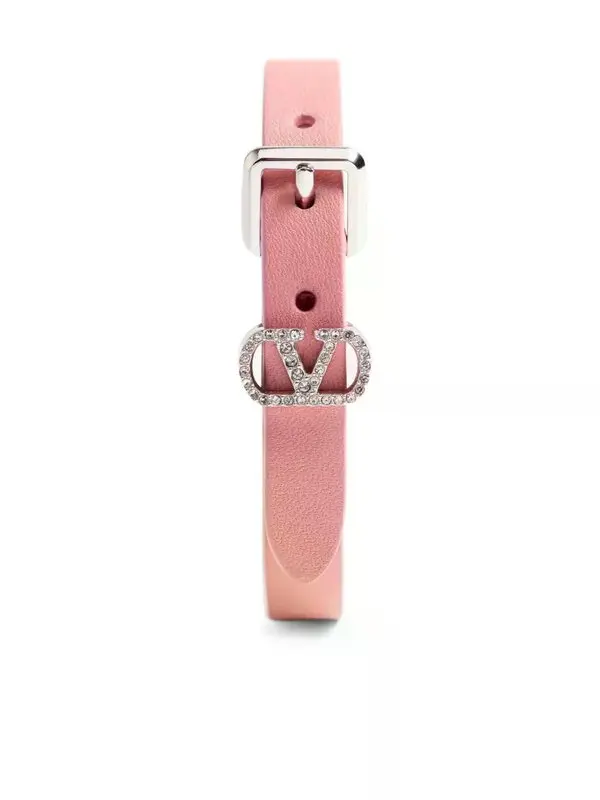 Valentino Garavani Ovalette Bracelet In Leather And Swarovski Crystals - Pink