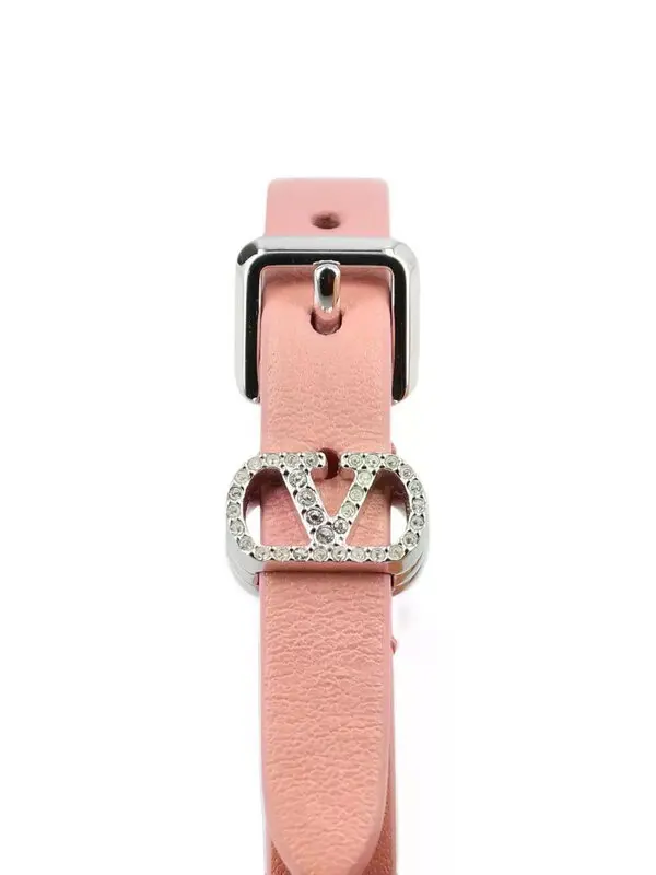 Valentino Garavani Ovalette Bracelet In Leather And Swarovski Crystals - Silver
