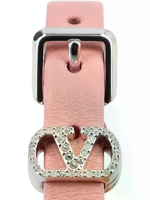 Valentino Garavani Ovalette Bracelet In Leather And Swarovski Crystals - Silver