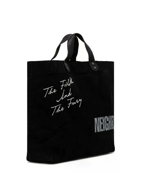 NEIGHBORHOOD Canvas Tote Bag With Leather Handles - Black