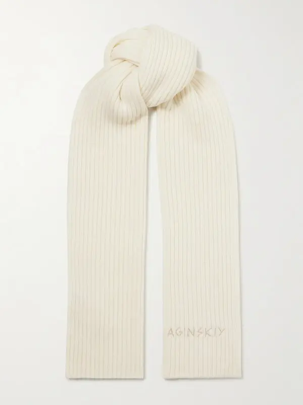 Ruslan Baginskiy Embroidered Ribbed Merino Wool Scarf - Cream