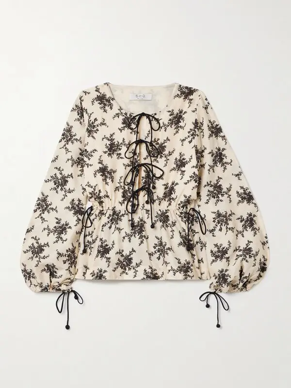 Sea Joan Tie-detailed Floral-print Voile Top - Neutrals