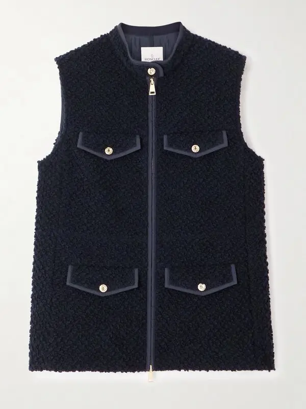 Moncler Fallavier Appliquéd Quilted Shell And Wool-bouclé Down Vest - Blue