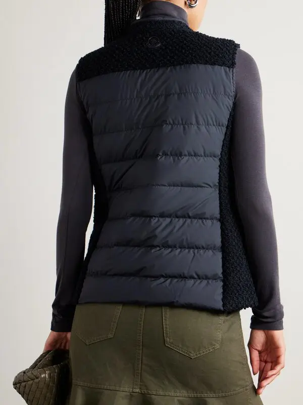 Moncler Fallavier Appliquéd Quilted Shell And Wool-bouclé Down Vest - Blue