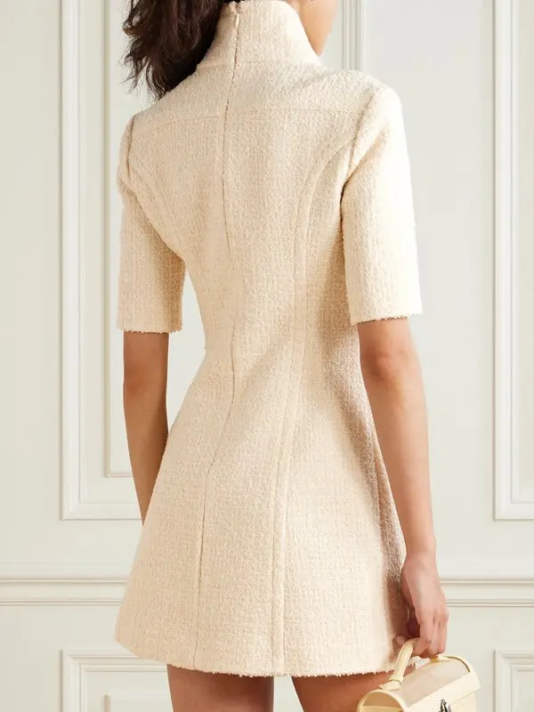PATOU Turtleneck Wool-blend Tweed Mini Dress - Neutrals